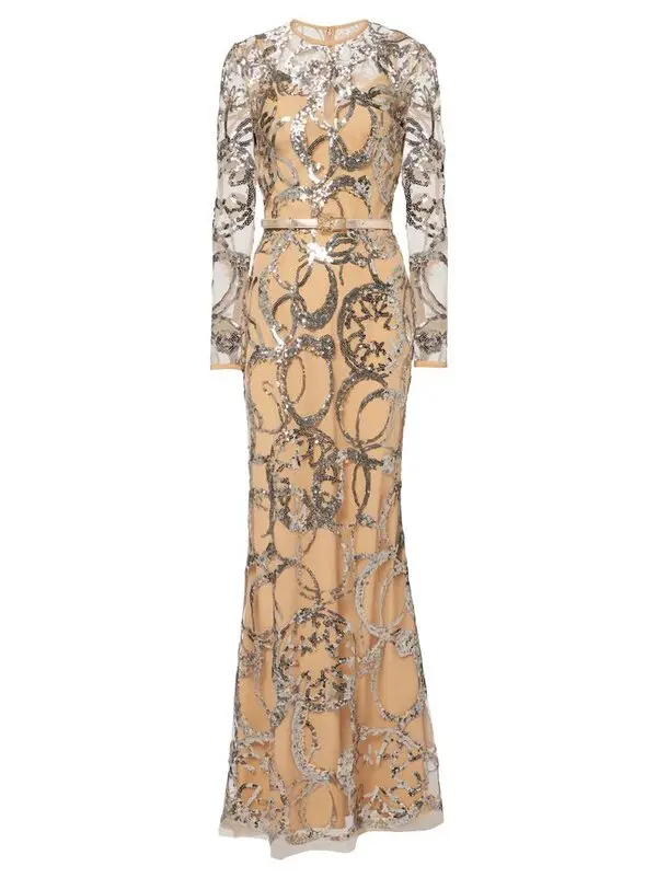 Elie Saab Sequined Tulle Gown - Silver