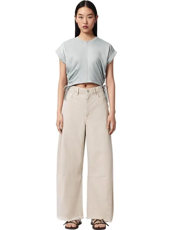 ALLSAINTS Mira Cropped Satin T-shirt - High Rise Blue