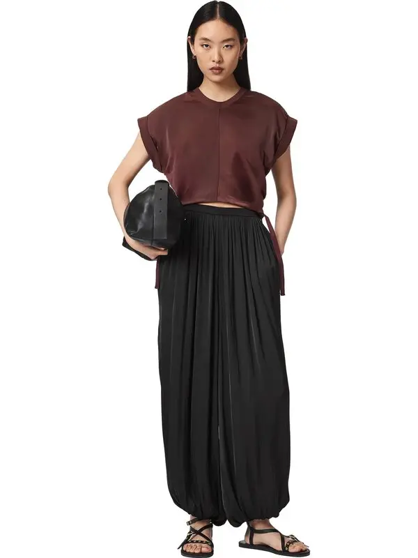 ALLSAINTS Mira Cropped Satin T-shirt - Red