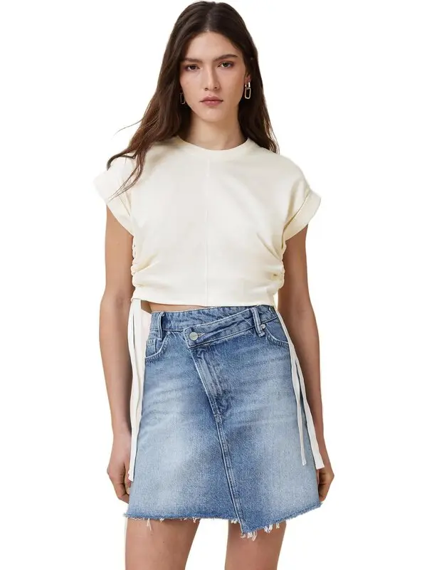 ALLSAINTS Mira Cropped Satin T-shirt - Tofu White
