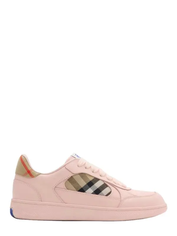 Burberry Leather And Check Sneakers - Flora Pink/sand Beige