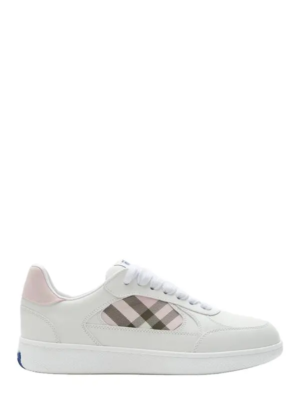Burberry Leather And Check Terrace Sneakers - Optic White/mallow Pink