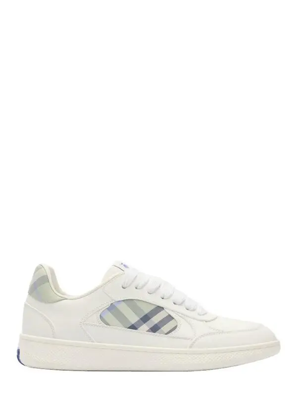 Burberry Leather And Check Terrace Sneakers - Optic White/seafoam Green