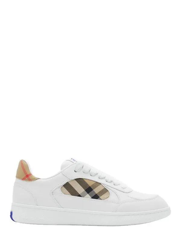 Burberry Leather And Check Sneakers - White/sand Beige