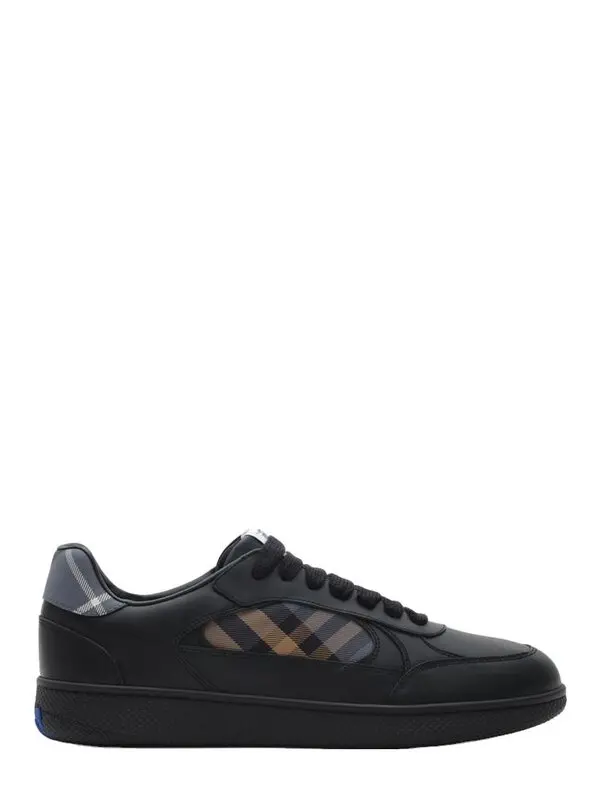 Burberry Leather And Check Terrace Sneakers - Black/wave Blue