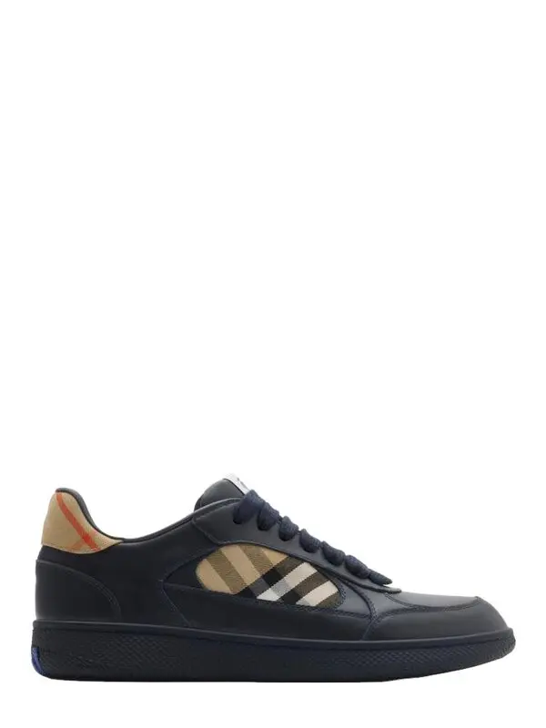 Burberry Leather And Check Terrace Sneakers - Navy/sand