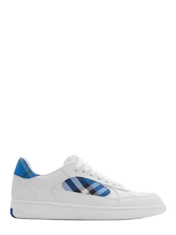 Burberry Leather And Check Terrace Sneakers - White/hyacinth Blue