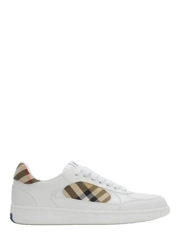 Burberry Leather And Check Terrace Sneakers - White/sand Beige