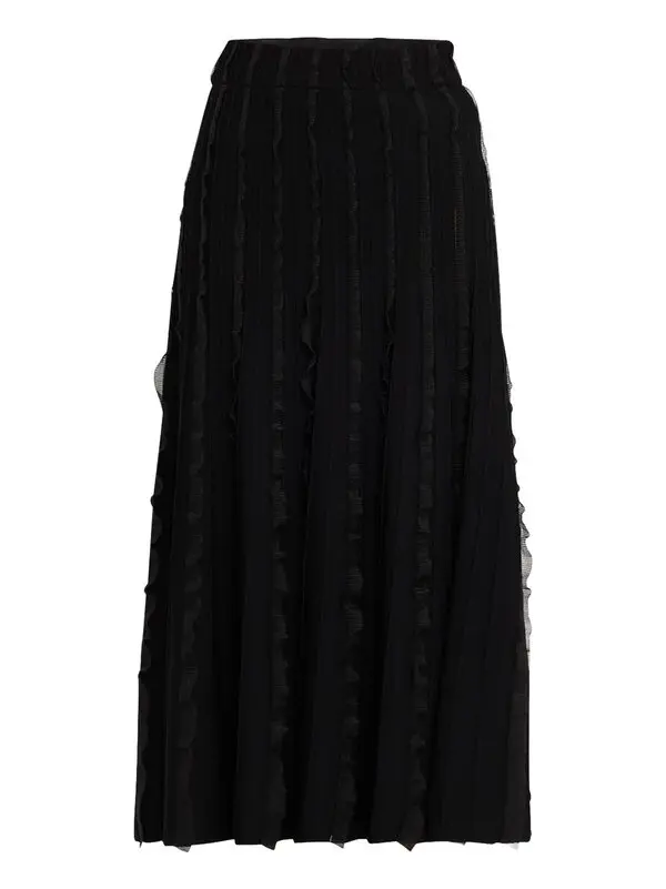Emporio Armani Ribbed Maxi Skirt With Ruffle Trim - Black