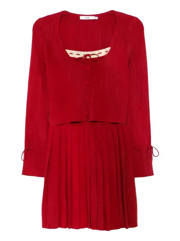 B+AB Ribbed Knit Cardigan And Dress Set - Red
