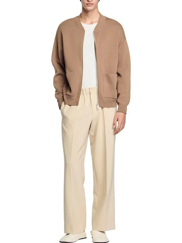 Sandro Knit Varsity Jacket - Dark Sand