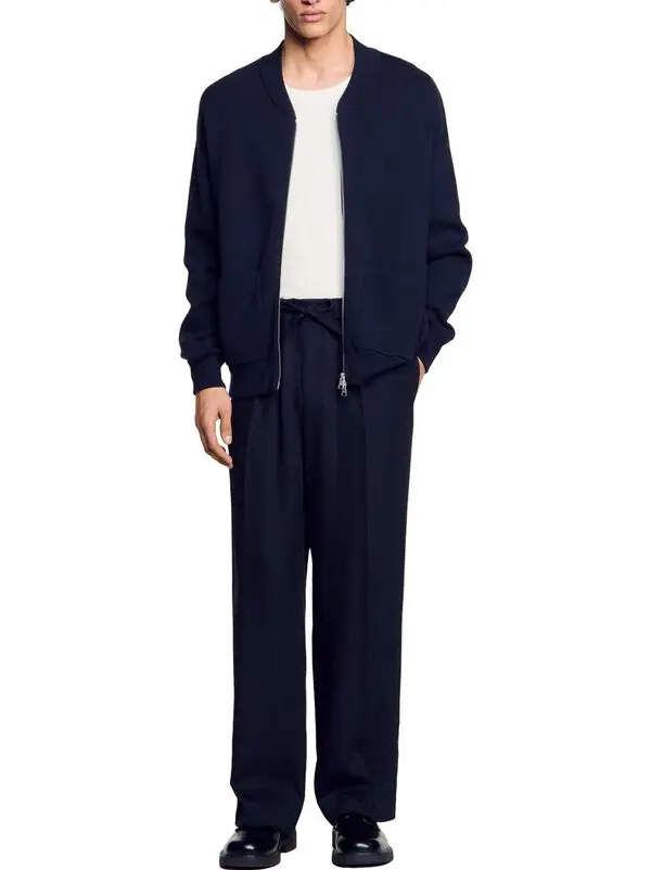 Sandro Knit Varsity Jacket - Navy Blue