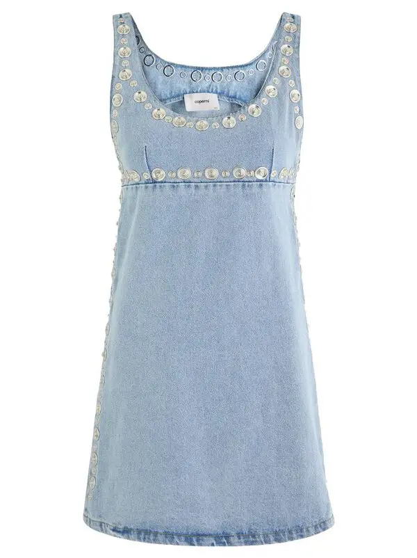 Coperni Studded Denim Mini Dress - Blue
