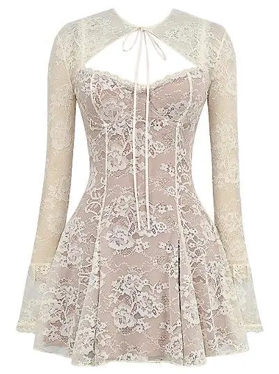 House Of Cb Alice Lace Mini Dress With Detachable Shrug - Vintage Cream