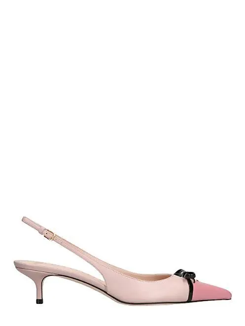 Valentino Garavani Bepointyn 45 Bow-embroidered Slingback Patent-leather Heeled Courts - White/comb