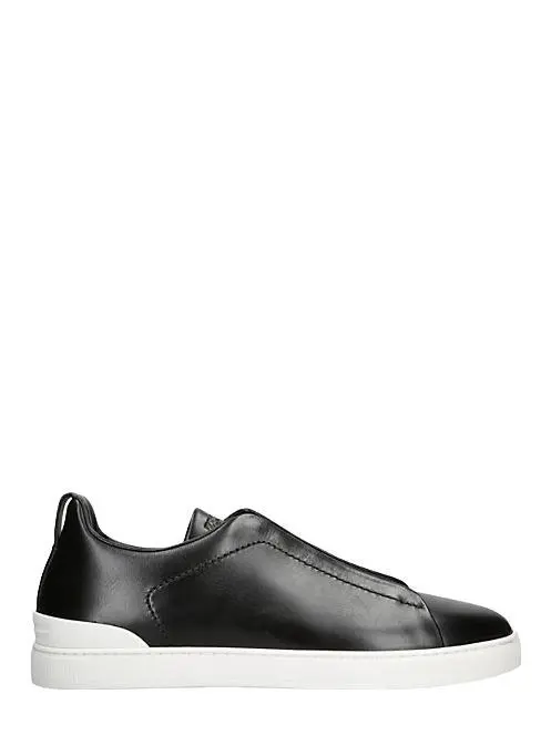 Zegna Triple Stitch Leather Low-top Sneakers - Blk/white