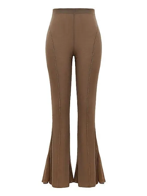 MISTRESS ROCKS Seamed Flared-leg Stretch-mesh Trousers - Mocha