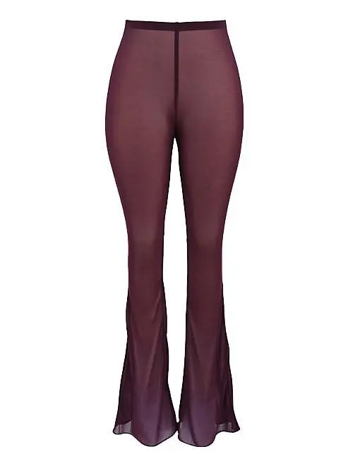 MISTRESS ROCKS Flared-leg High-rise Trousers - Dark Plum