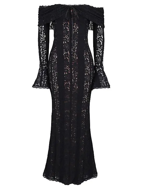 House Of Cb Belle Off-shoulder Lace Maxi Dress - Black