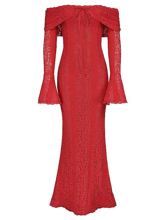 House Of Cb Belle Off-shoulder Lace Maxi Dress - Red