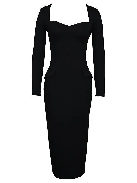 House Of Cb Ella Long-sleeve Midi Dress - Black
