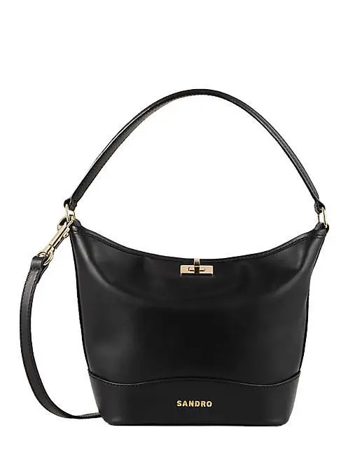 Sandro Tangoso Small Leather Bucket Bag - Noir / Gris