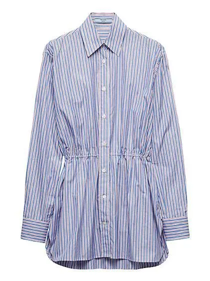 Prada Striped Drawstring-waist Cotton Shirt - Light Blue