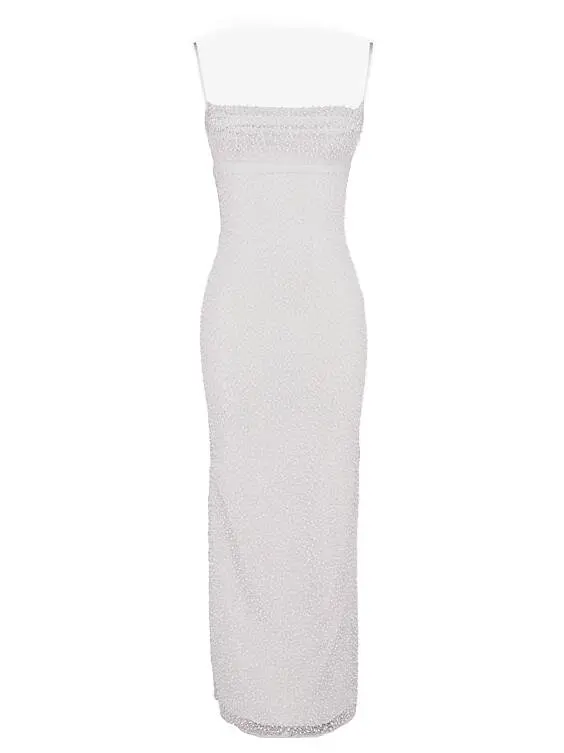 House Of Cb Calla Pearl-embellished Maxi Dress - Silver Pearl