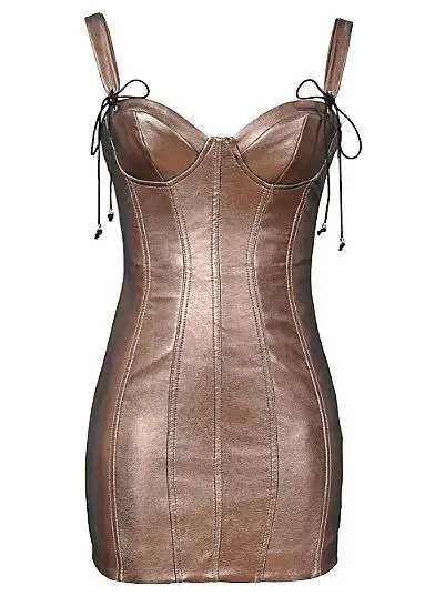 MISTRESS ROCKS Lace-up Faux-leather Mini Dress - Bronze