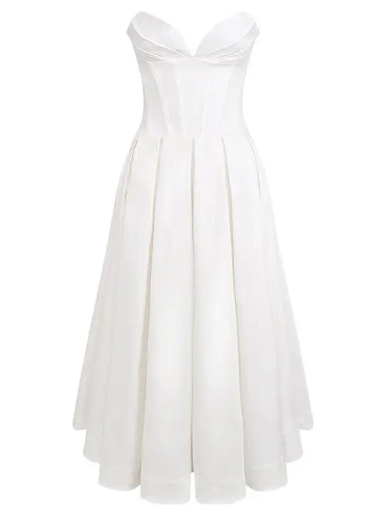 House Of Cb Lady Strapless Woven Midi Dress - White