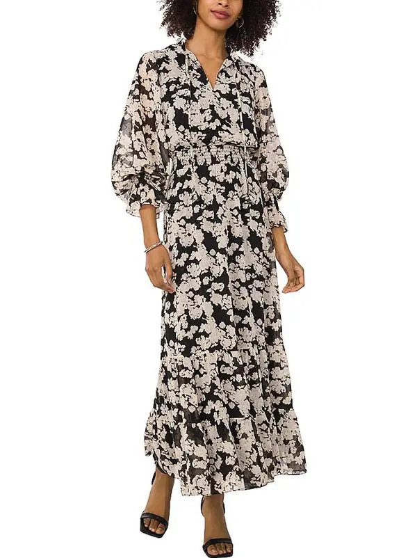 Vince Camuto Floral Smocked Maxi Dress - Rich Black