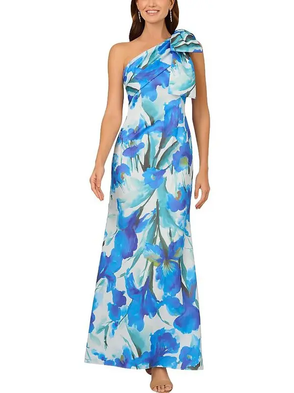 Adrianna Papell Floral Printed Gown - Blue Multi