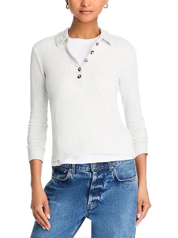 PERFECTWHITETEE Megan Polo Button Tee - Ash