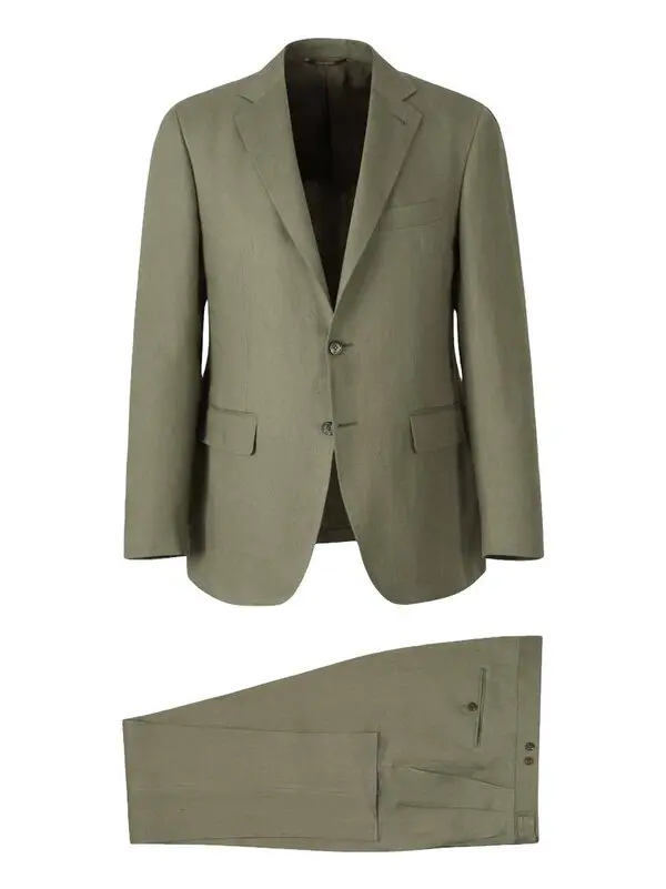Canali Plain Linen Suit - Green
