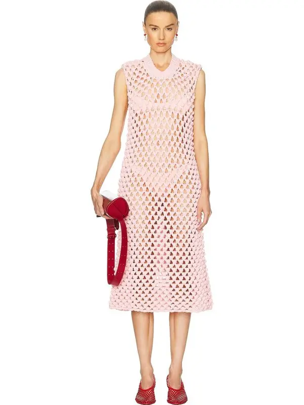 JIL SANDER Sleeveless Crochet Knit Dress - Contton Candy