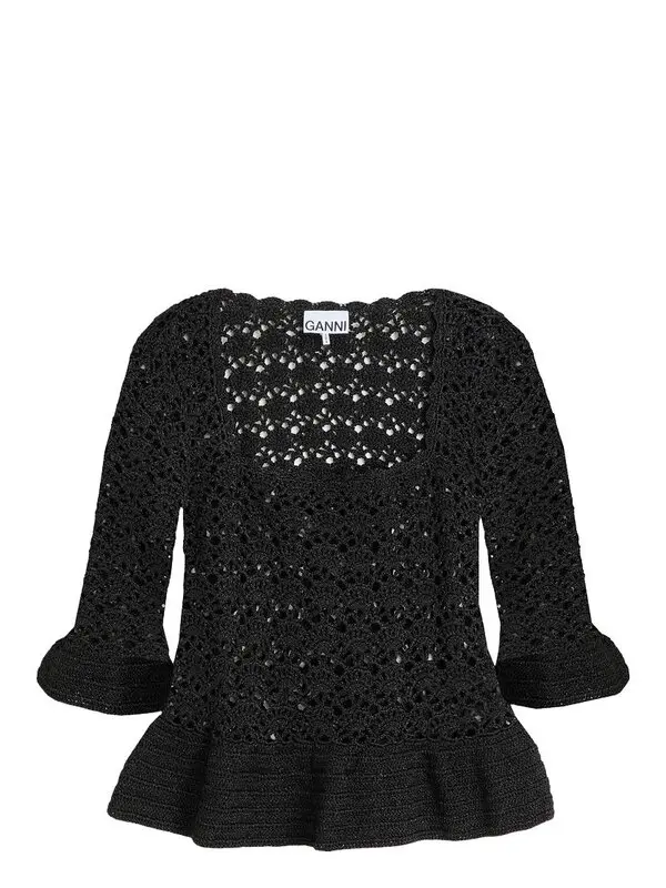GANNI Crocheted Metallic Top - Black