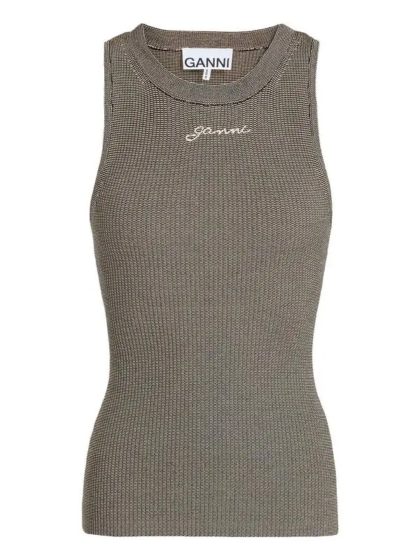 GANNI Ribbed-knit Tank - Mushroom