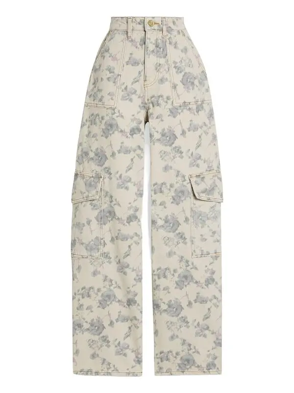 GANNI Angi Floral-print Cargo Jeans - Ivory