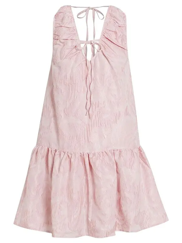 GANNI Gathered Cloqué Mini Dress - Baby Pink