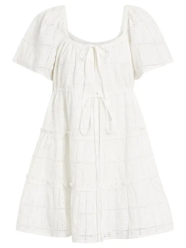 GANNI Gathered Broderie Anglaise Mini Dress - White