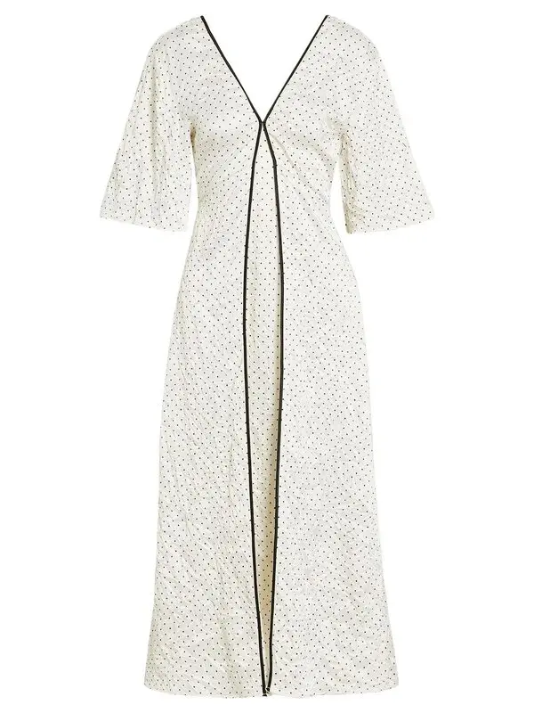 GANNI Polkadot Crinkled Satin Midi Dress - Ivory