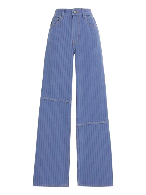 GANNI Striped Straight-leg Jeans - Mid Denim