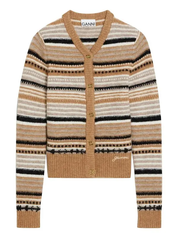 GANNI Striped Jacquard-knit Cardigan - Light Brown