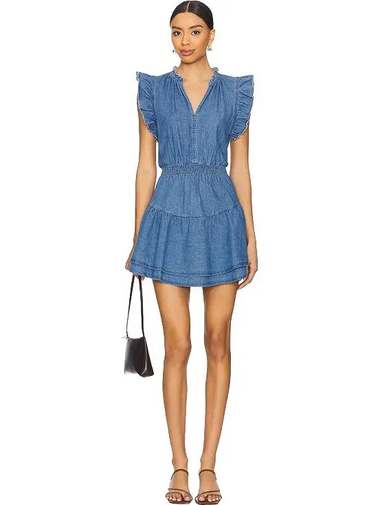 Steve Madden Denim Tiered Dress With Ruffled Sleeves - Blue