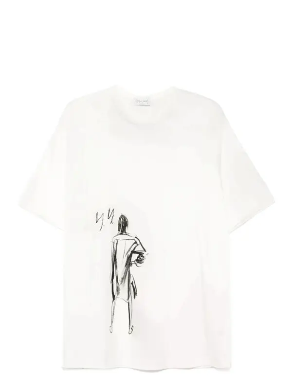 Yohji Yamamoto Printed Jersey T-shirt - White