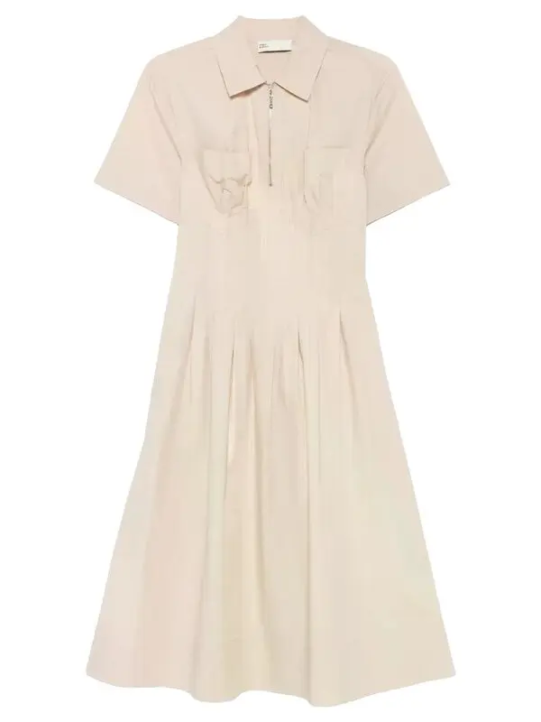 Tory Burch Poplin Pleat-waist Dress - Neutrals