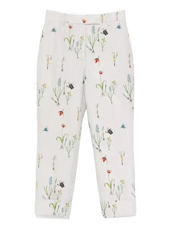 Thom Browne Botanical-flower Printed Trousers - Grey