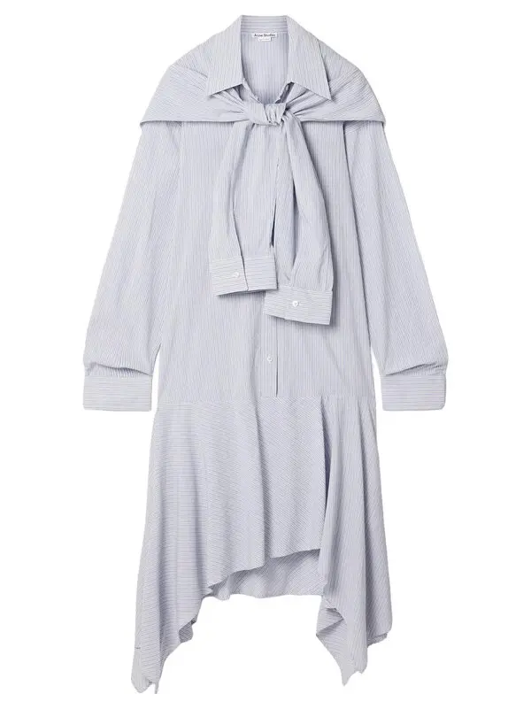Acne Studios Asymmetric Draped Striped Voile Shirt Dress - Blue