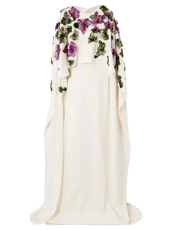 Oscar De La Renta Cape-effect Sequin-embellished Gown - Ivory