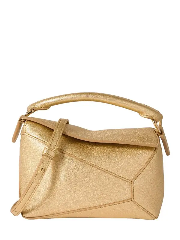 Loewe Puzzle Edge Mini Metallic Textured-leather Shoulder Bag - Gold